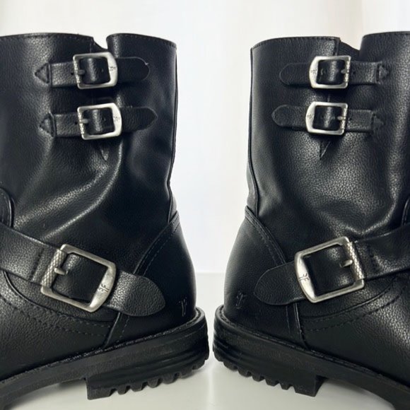 Frye | Shoes | New Frye Veronica Buckle Black Edgy Moto Combat Zip ...